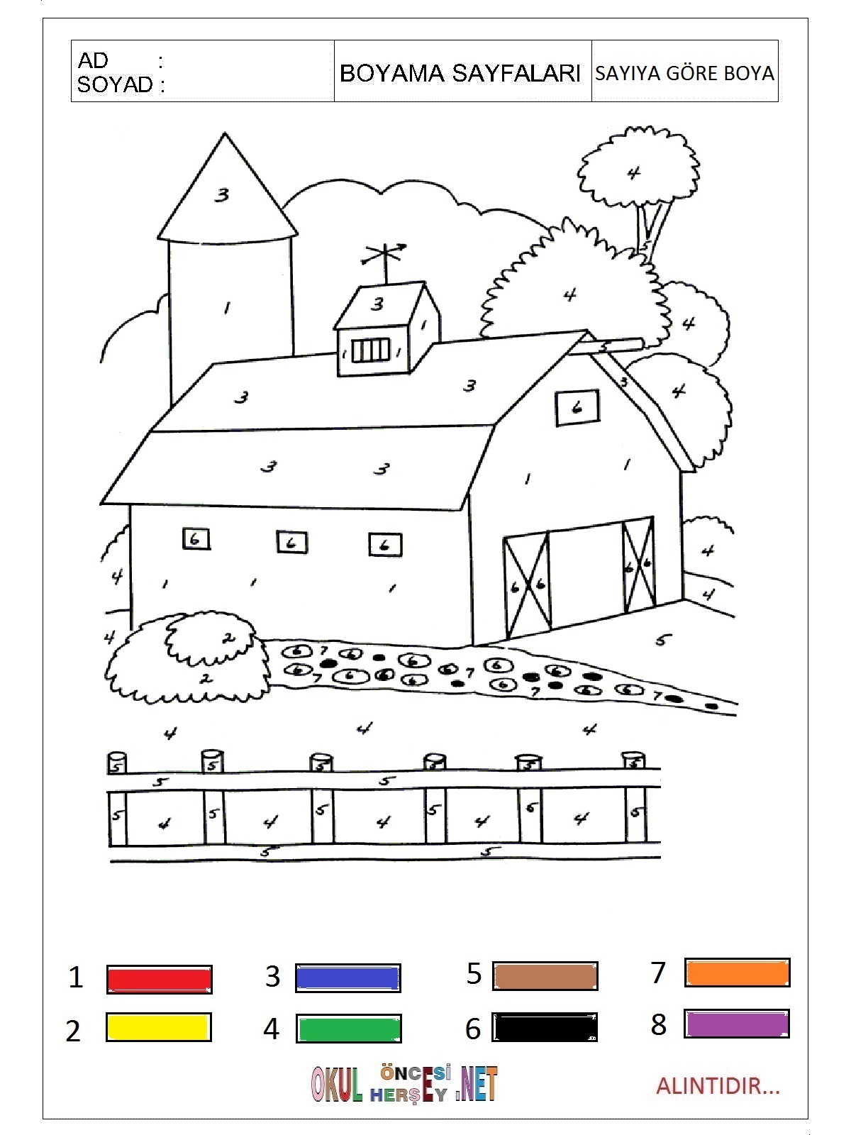 Rakama Göre Boya Boyama Sayfaları