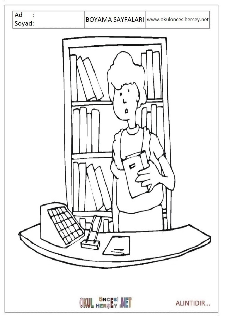 Kitaplık Boyama Sayfaları